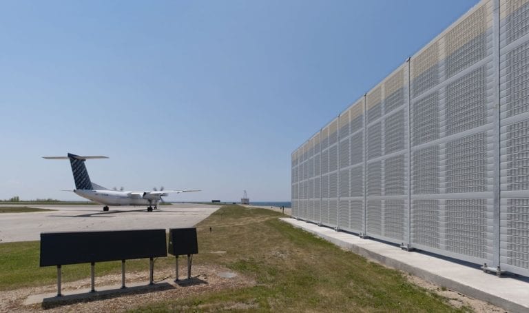 Absorptive sound wall system installed in Toronto Airport